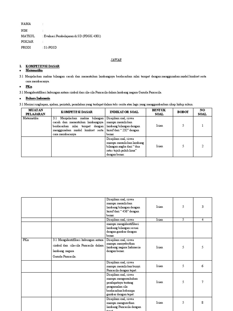 Tugas 2 Evaluasi Pembelajaran Di SD PDF Free | PDF