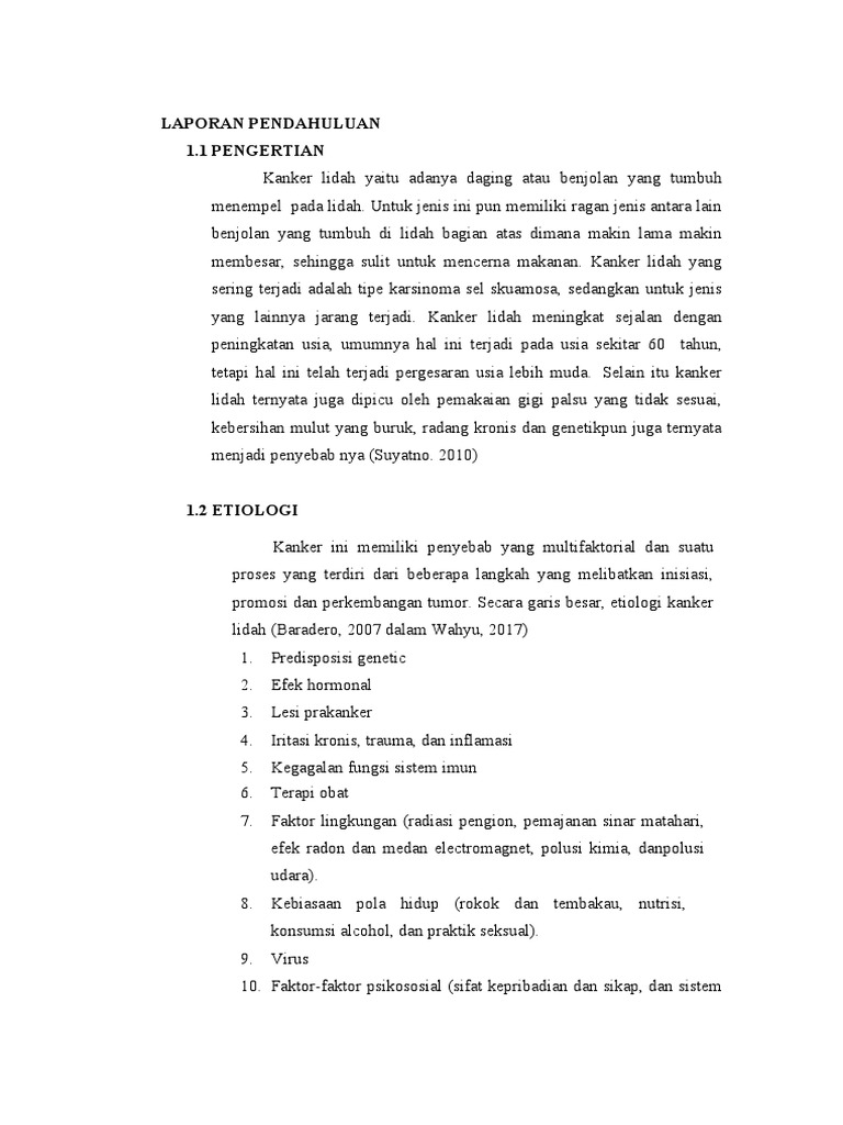 Laporan Pendahuluan Ca Lidah | PDF