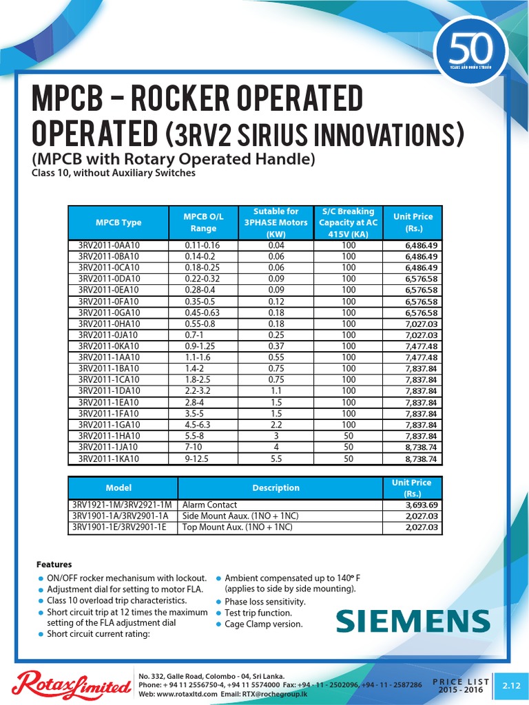 02 - STD - MPCB Rocker Operated - (2.11 - 2.12) | PDF | Electrical ...