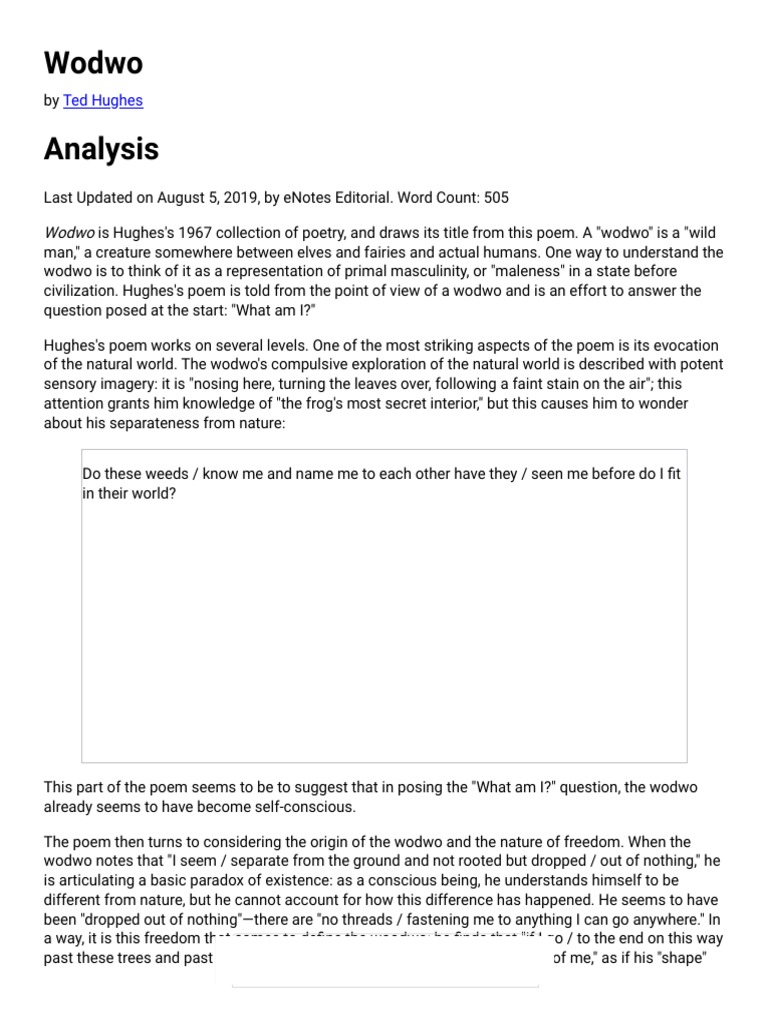 Wodwo Analysis | PDF | Poetry | Science