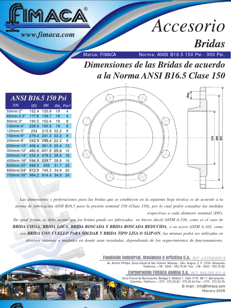 Dimensiones de Las Bridas de Acuerdo ANSI B16.5 CLASE 150 | PDF ...