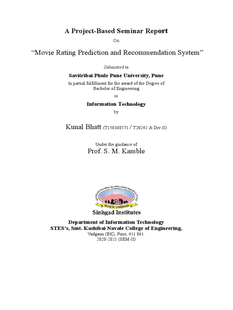 A Project-Based Seminar Report On Movie Rating Prediction System | PDF ...
