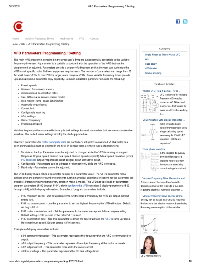 VFD Parameters Programming - Setting | PDF | Physical Quantities ...