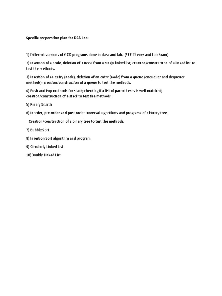 Preparation Plan For DSA Lab-1 | PDF | Teaching Methods & Materials | Technology & Engineering