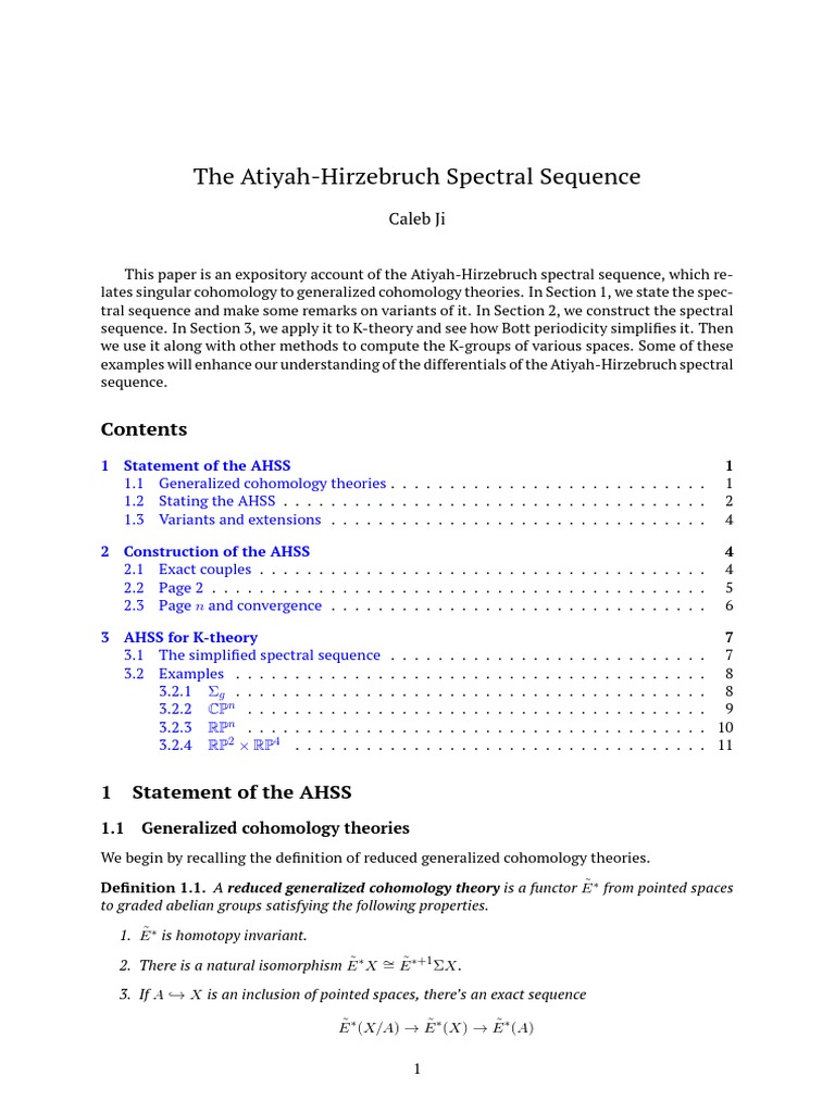 The Atiyah-Hirzebruch Spectral Sequence: Caleb Ji | PDF | Algebraic ...