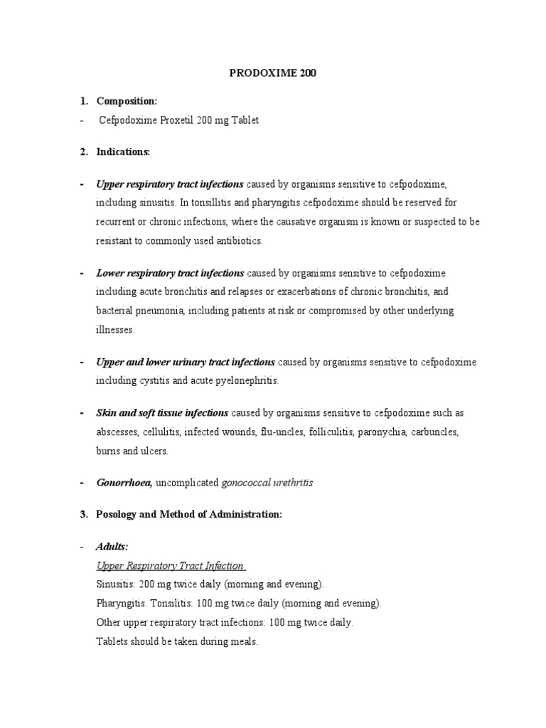 Prodoxime 200 1. Composition: - 2. Indications:: Upper Respiratory ...