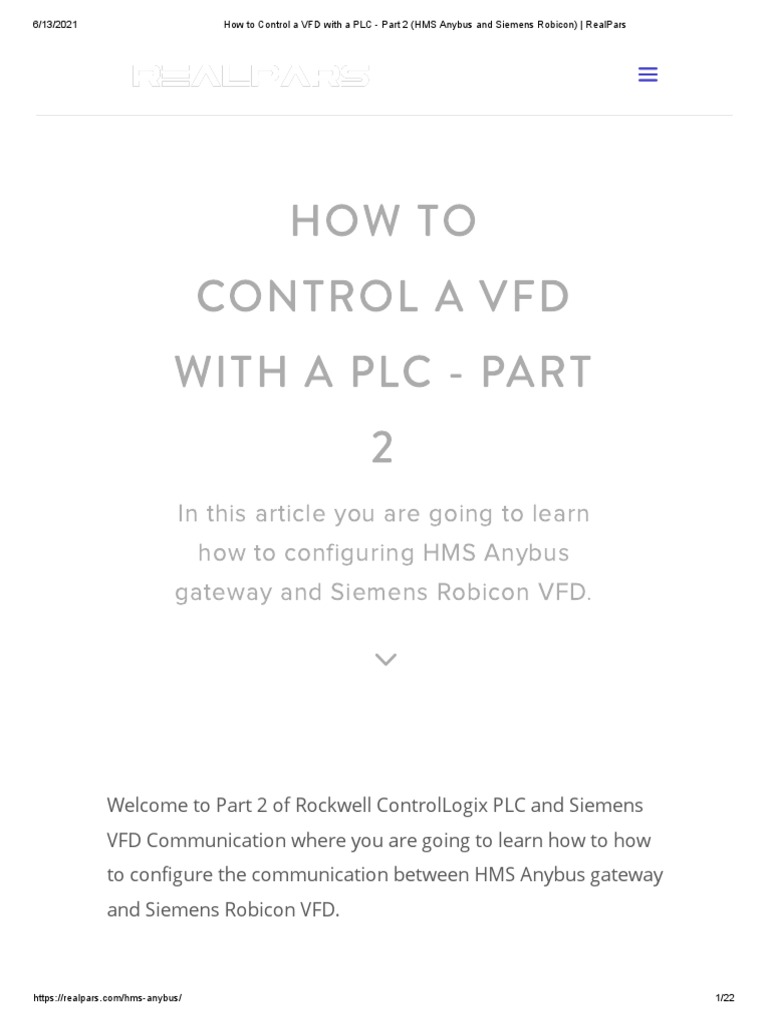 How To Control A VFD With A PLC - Part 2 (HMS Anybus and Siemens ...