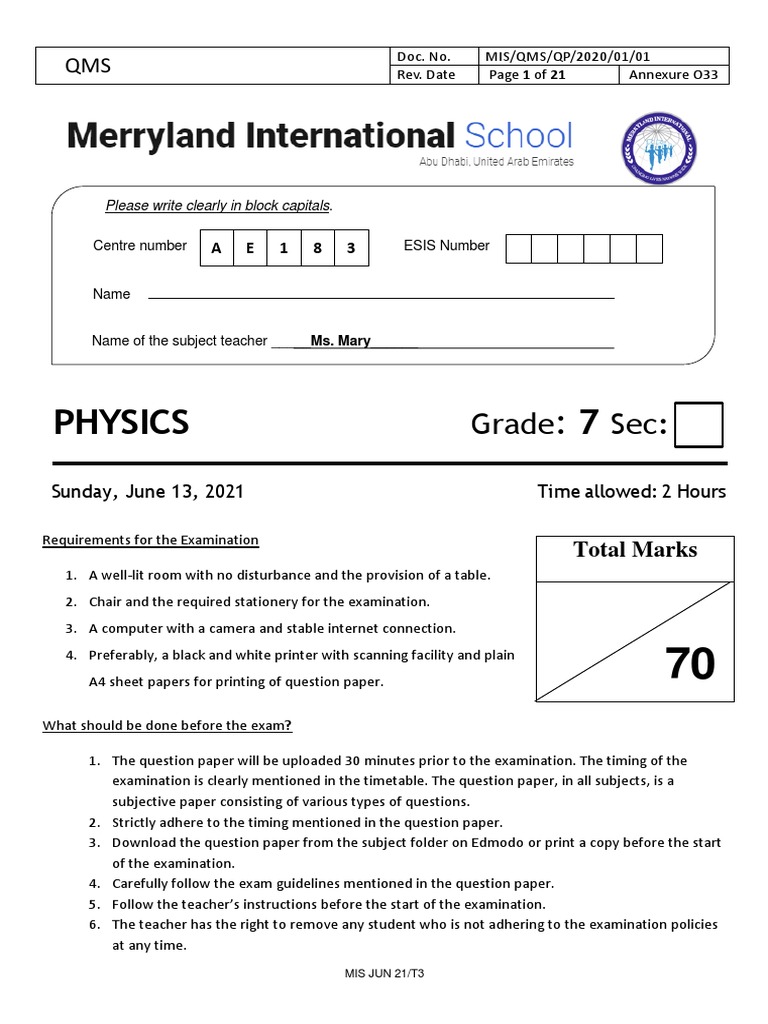 Grade 7 Physics Exam Guidelines | PDF | Power Station | Steam