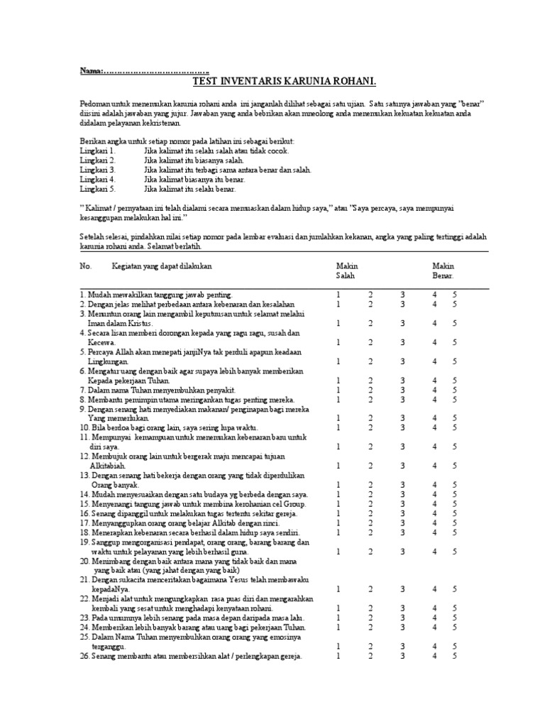 Test Inventaris Karunia Rohani | PDF