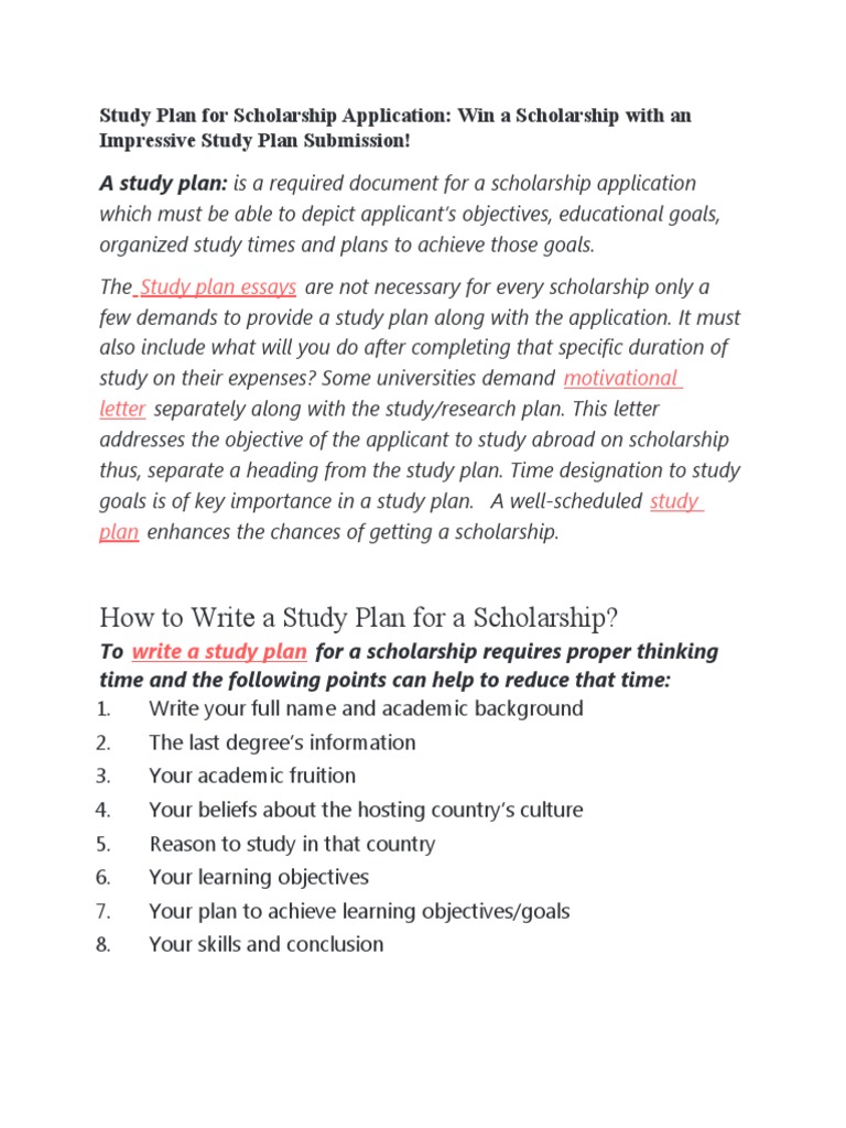 How To Write A Study Plan For A Scholarship? | PDF