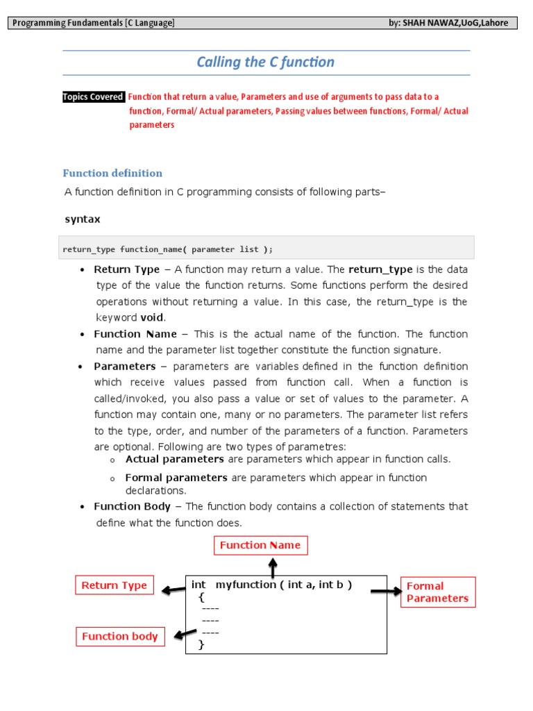 Calling The C Function Pdf Parameter Computer Programming 9821