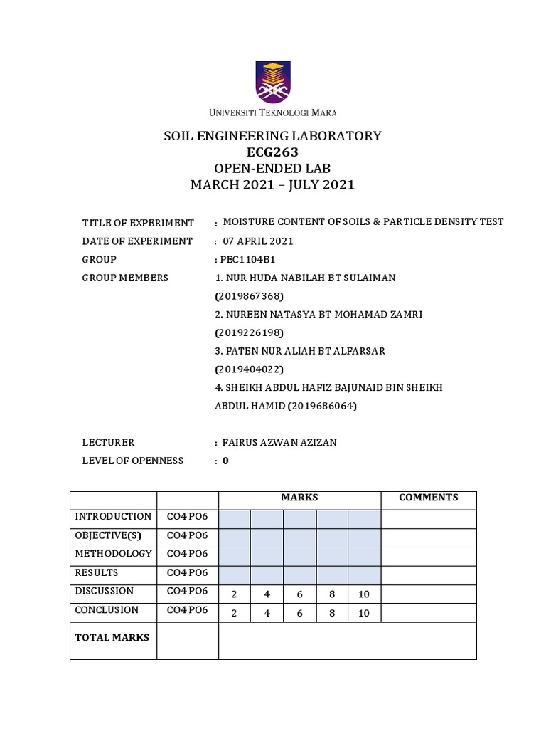 Lab Report - Moisture Content of Soils & Particle Density Test | PDF