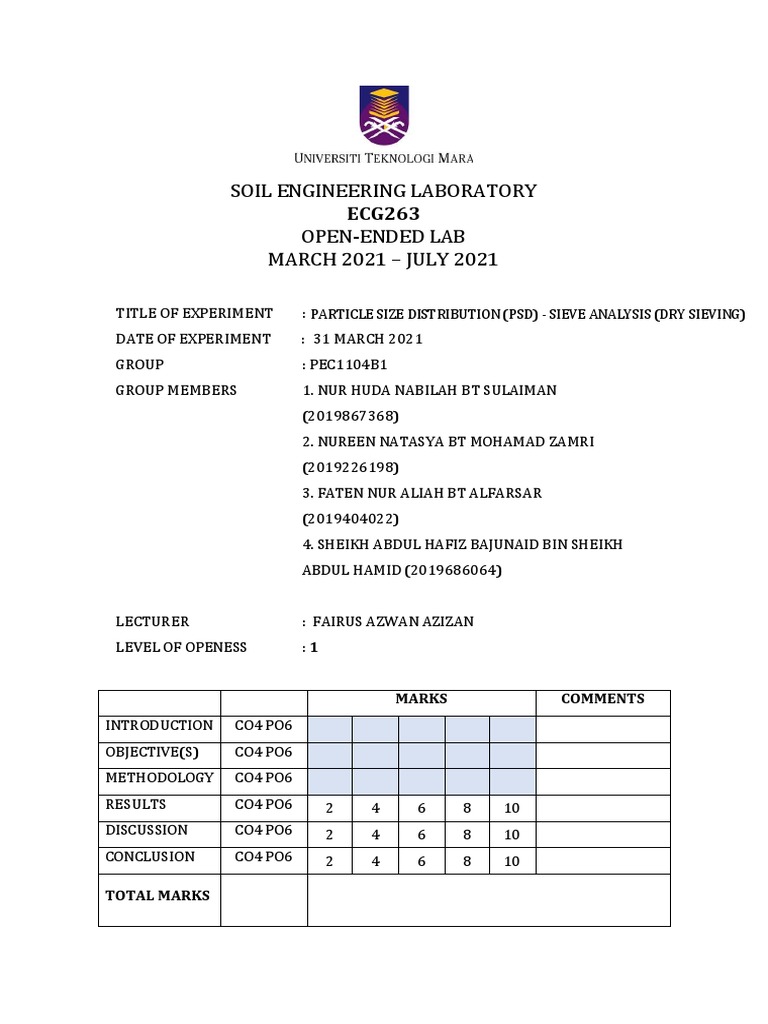 Lab Report - Particle Size Distribution (PSD) - Dry Sieving | PDF ...