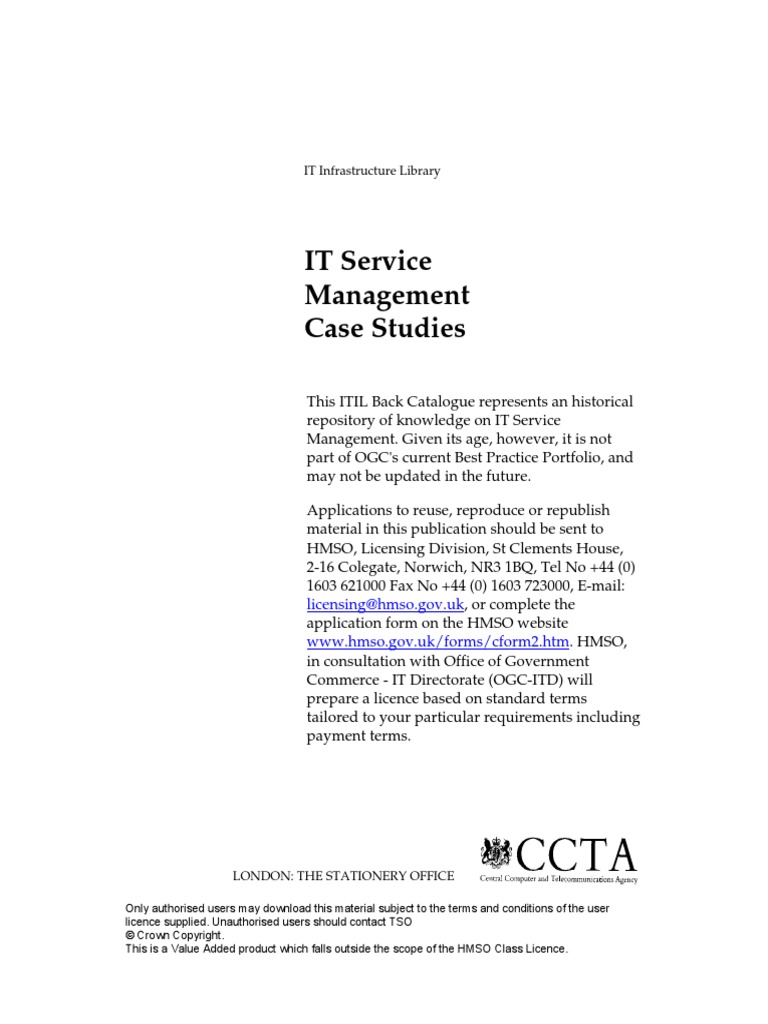 Central Computer and Telecommunications Agency - ITSM Case Study | PDF ...