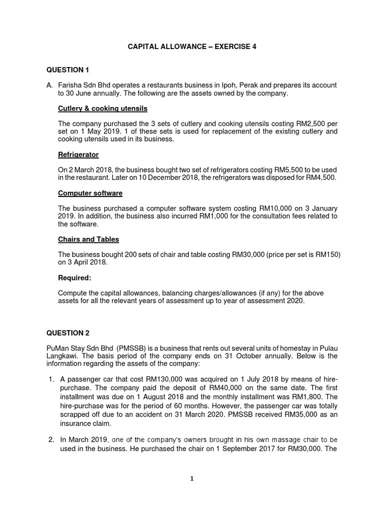 Capital Allowance Calculations for Businesses | PDF | Business ...
