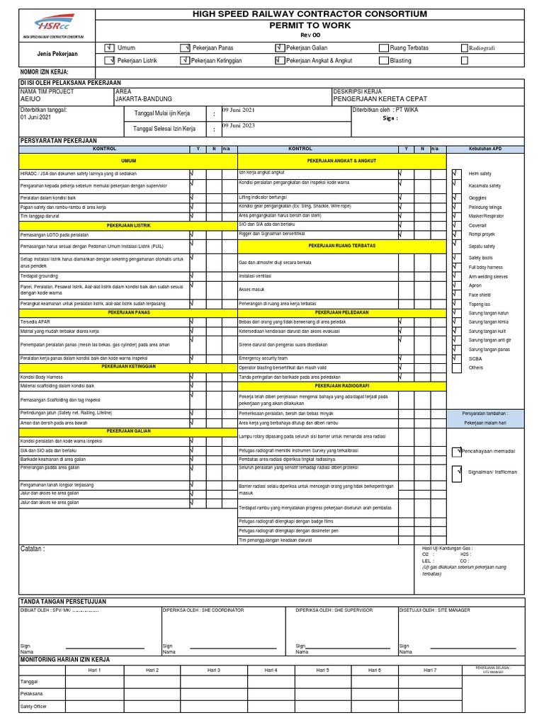 Form Permit To Work (PTW) | PDF