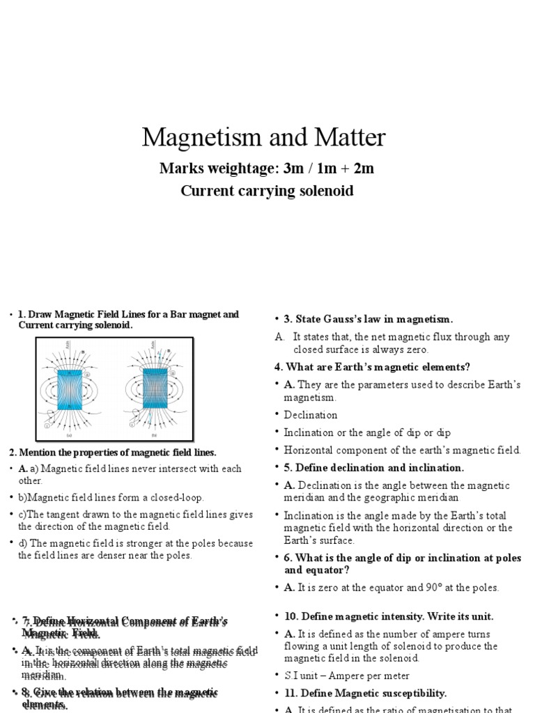Impt Questions Magnetism and Matter | PDF | Magnetic Field | Magnetization