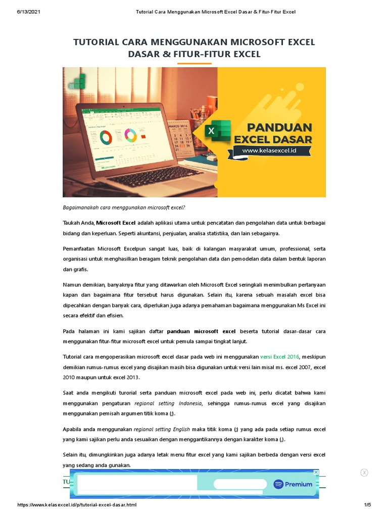 Tutorial Cara Menggunakan Microsoft Excel Dasar And Fitur Fitur Excel Pdf