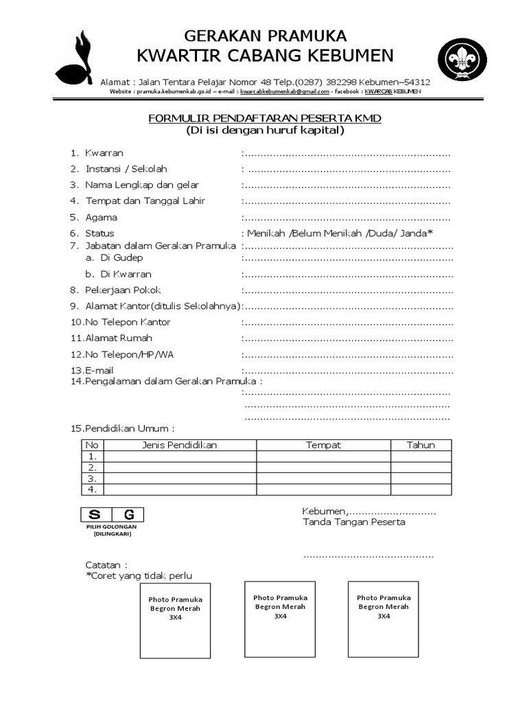 Pramuka - Kebumenkab.go - Id.081019 Formulir Pendaftaran KMD Dan KML | PDF