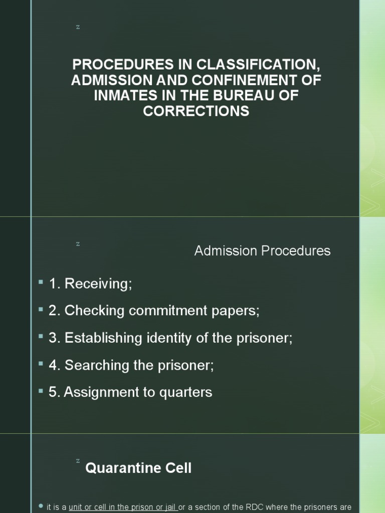 Procedures for Classifying, Admitting and Confining Inmates | PDF ...