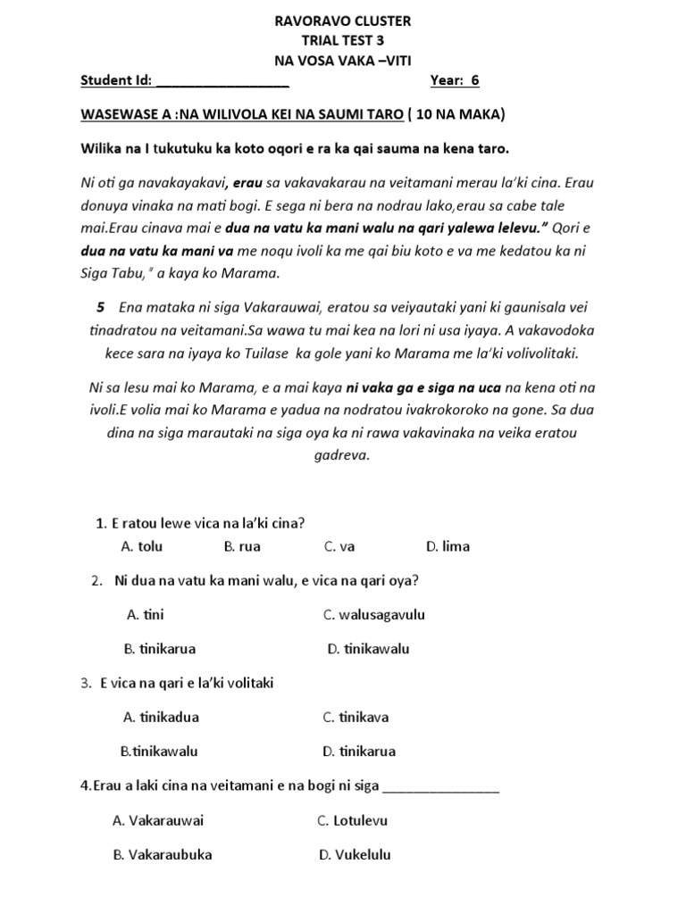 Na Vosa Vaka-Viti Year 6 | PDF