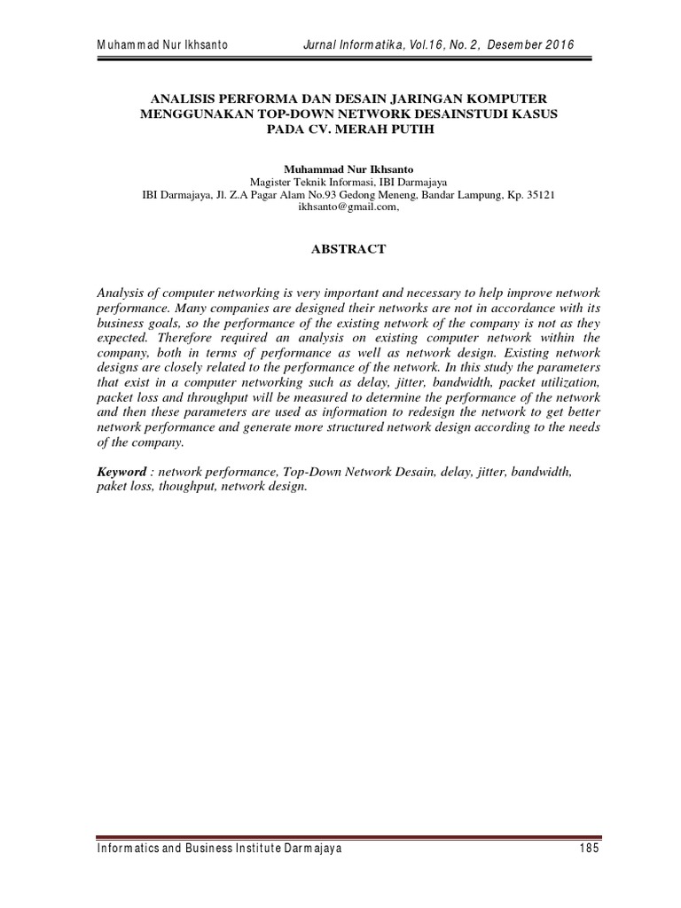 Analisis Performa Dan Desain Jaringan Komputer Menggunakan Top-Down Network Desainstudi Kasus ...