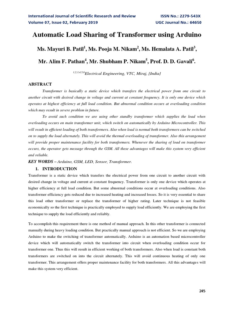 Automatic Load Sharing of Transformer Using Arduino | PDF | Transformer | Relay