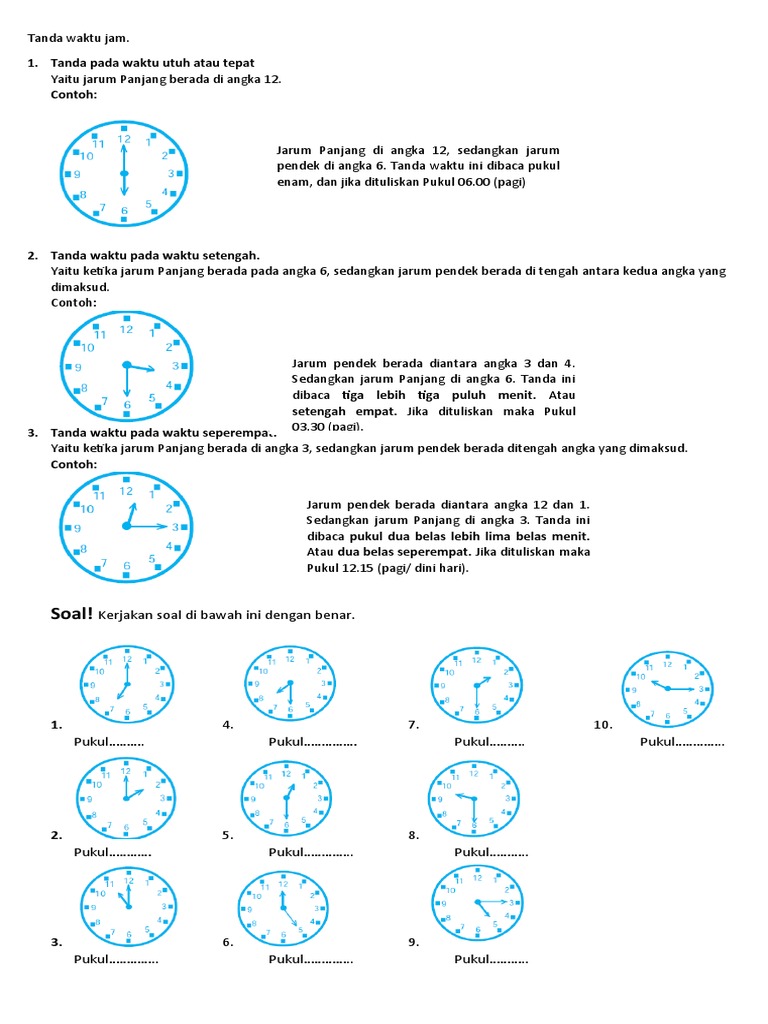 Membaca dan Menulis Waktu Jam | PDF | Seni & Disiplin Bahasa