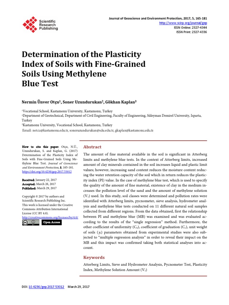Determination of The Plasticity Index of Soils With Fine-Grained Soils ...