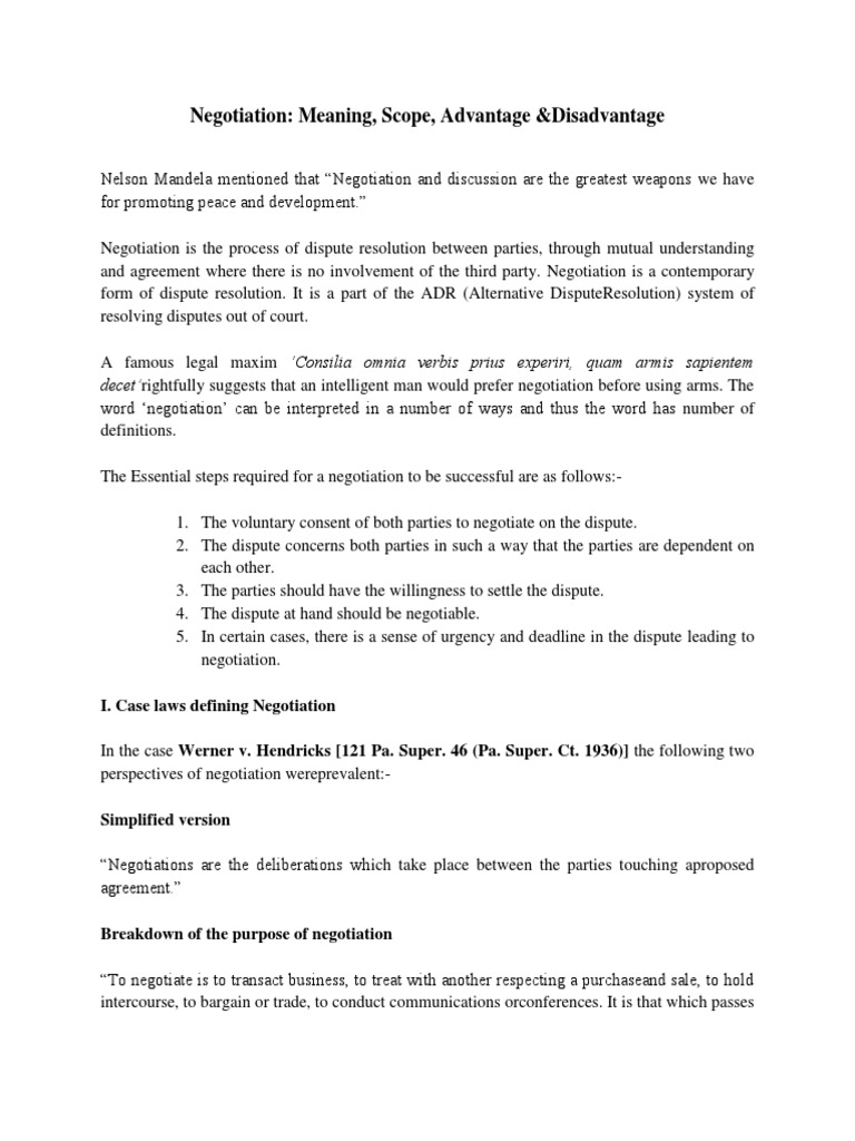 Negotiation as a Dispute Resolution Process: Definitions, Scope ...