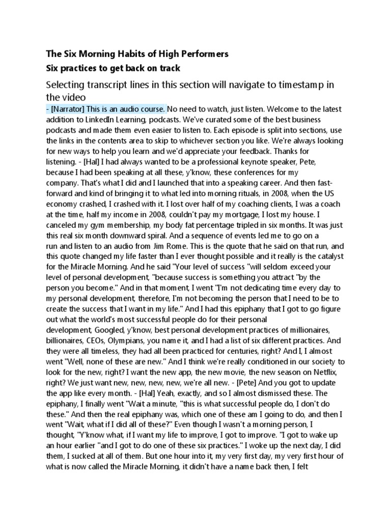 The Six Morning Habits of High Performers | PDF | Meditation | Truth