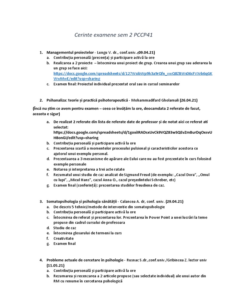 Cerinte Examen Sem 2 | PDF