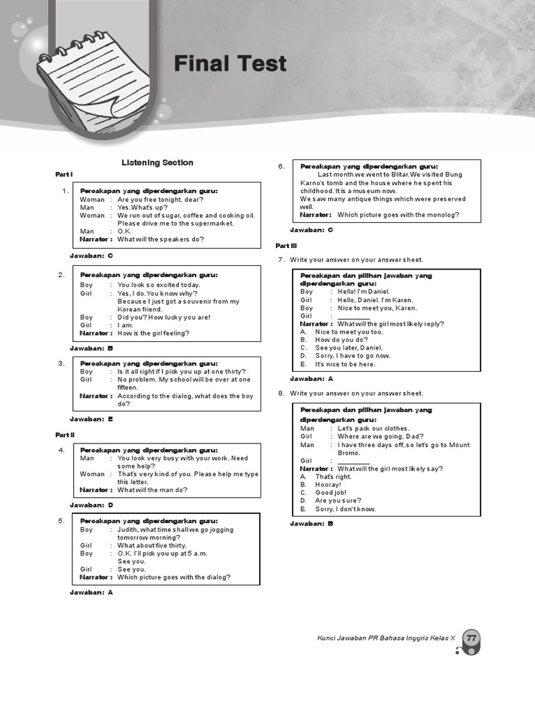 Listening Section Kunci Jawaban Pr Bahasa Inggris Kelas X Pdf