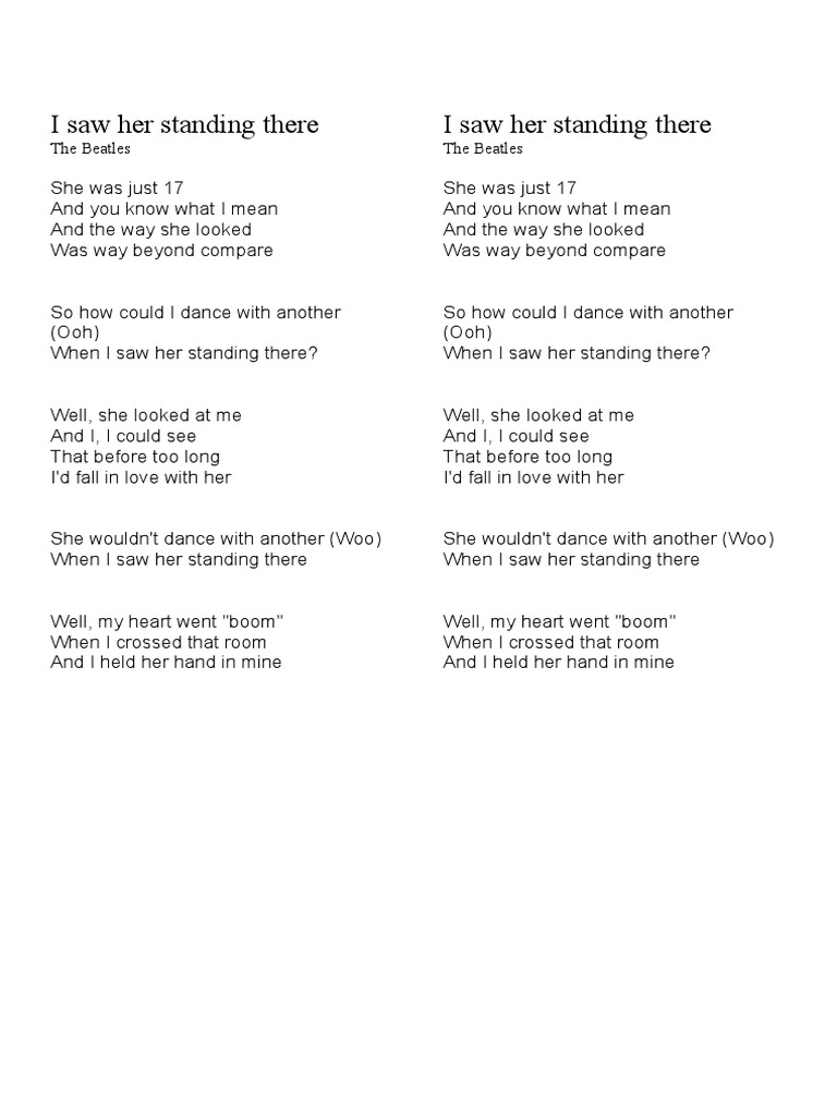 Beatles - I Saw Her Standing There - Lyrics | PDF
