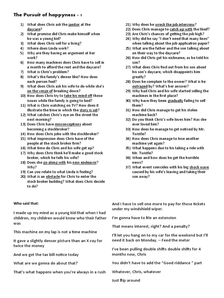 The Pursuit of Happyness: Key Scenes | PDF