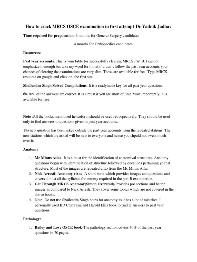 MRCS OSCE Exam Success Guide | PDF | Test (Assessment) | Clinical Medicine