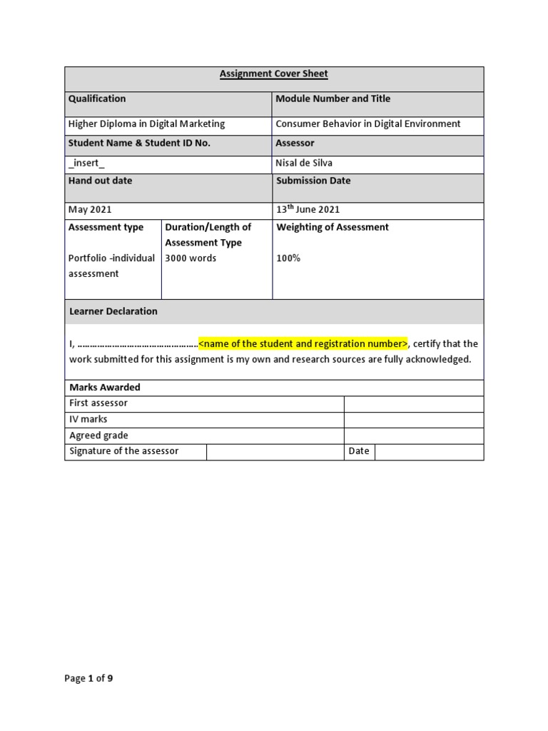 HD Consumer Behavior Assignment | PDF | Educational Assessment ...