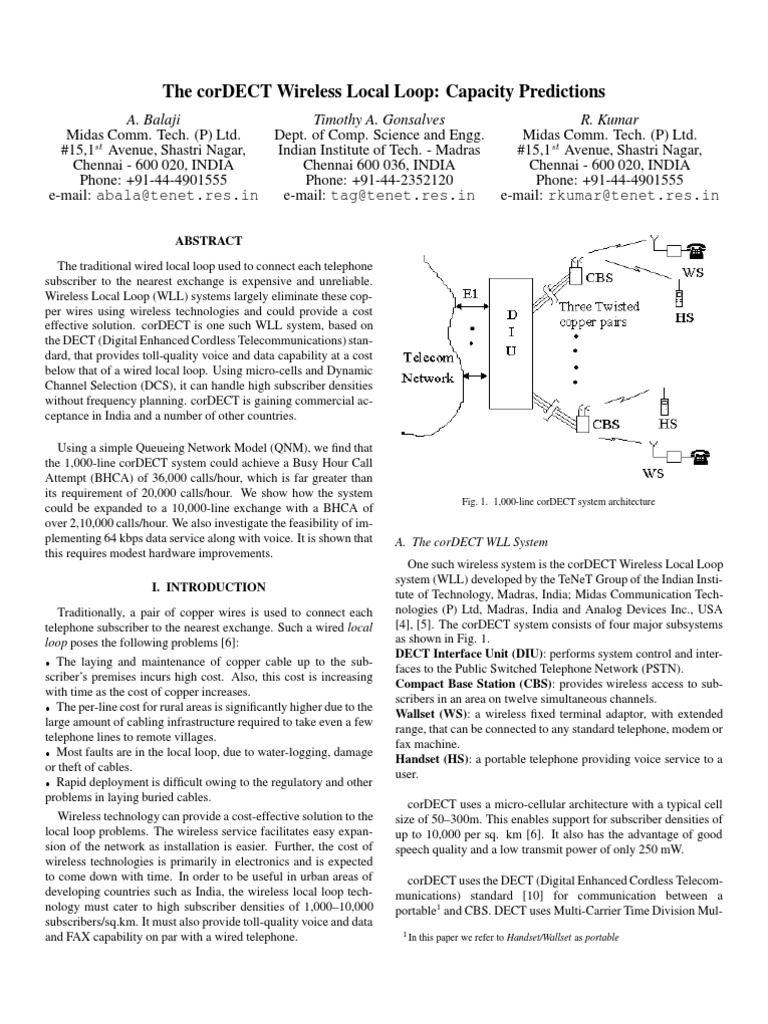 Analyzing the Capacity and Performance of corDECT Wireless Local Loop Systems Using Queueing ...