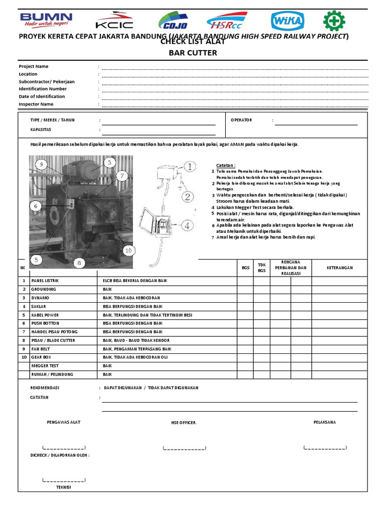 Inspeksi Alat Bar Cutter | PDF