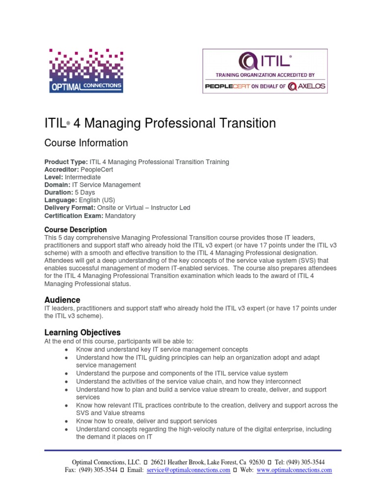 Itil 4 Managing Professional Fact Sheet 1 | PDF | It Service Management ...