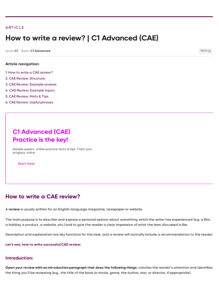 How To Write A Review? - C1 Advanced (CAE) | PDF | Vocabulary | Books
