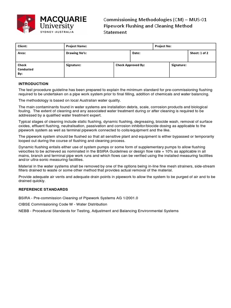 Commissioning Methodologies (CM) - MUS-01 Pipework Flushing and ...