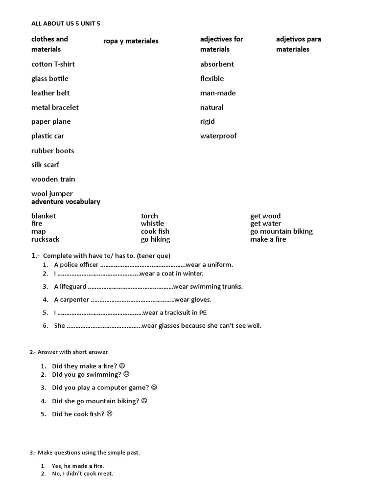 ALL ABOUT US 5 UNIT 5 Vocab and Grammar | PDF | Clothing | Softlines (Retail)