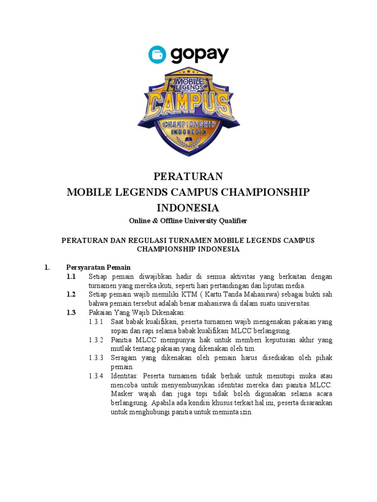 Peraturan Mobile Legends Campus Championship Indonesia | PDF