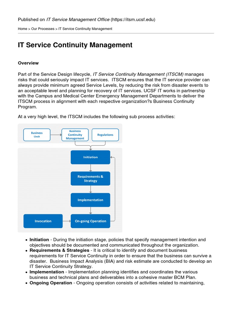 IT Service Management Office - IT Service Continuity Management - 2018 ...