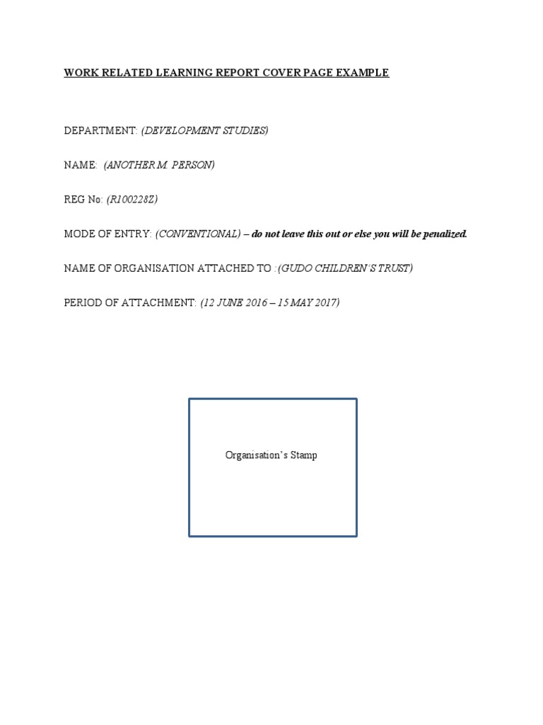 Work Related Learning Report Cover Page Example | PDF