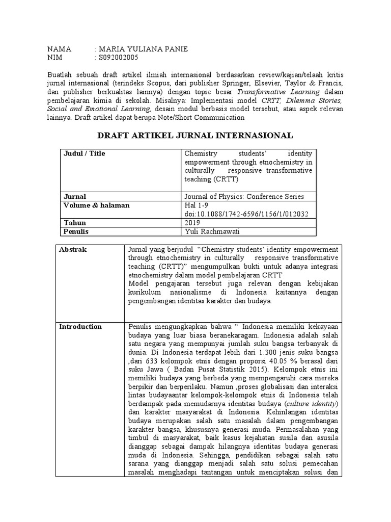 Draft Jurnal Internasional-Uts Artiilmiah (Maria Yuliana Panie) | PDF
