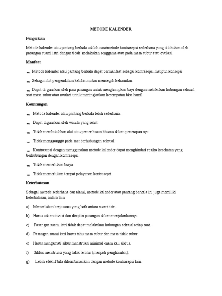 Metode Kalender Pengertian | PDF