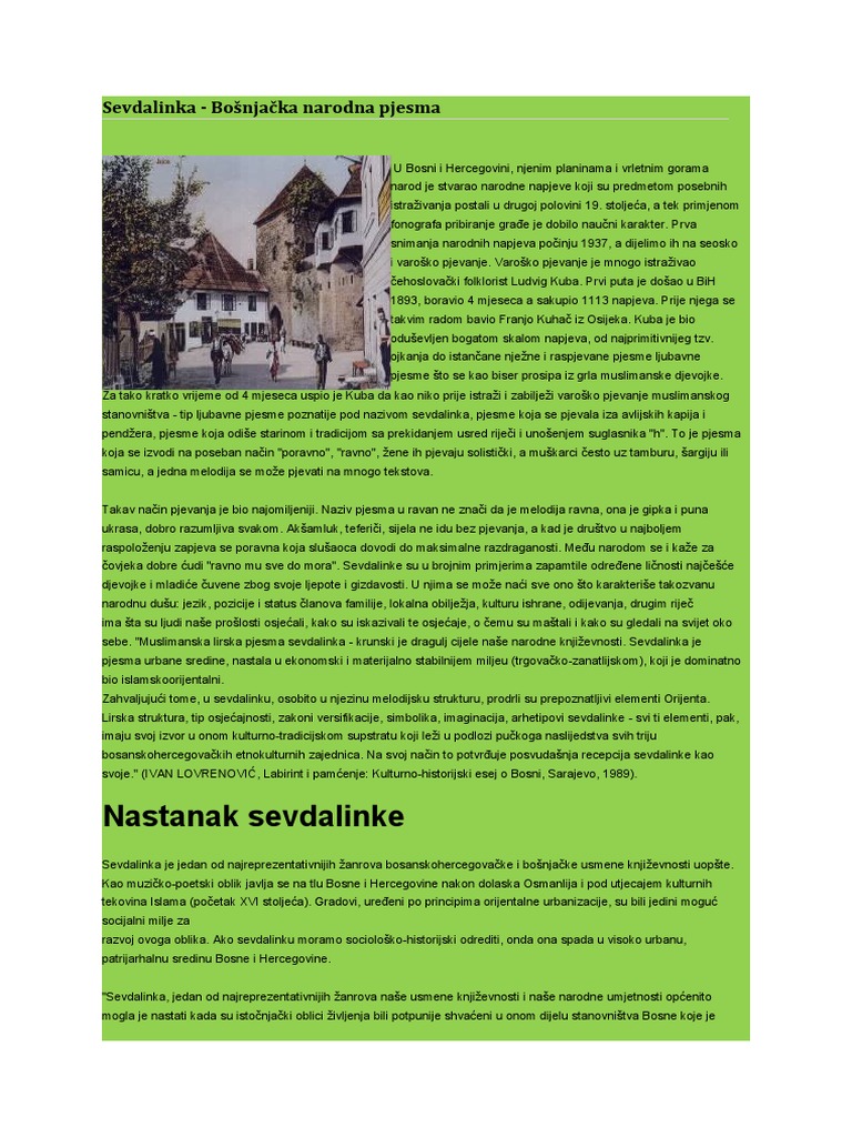 O Sevdalinci-Hamza Humo | PDF