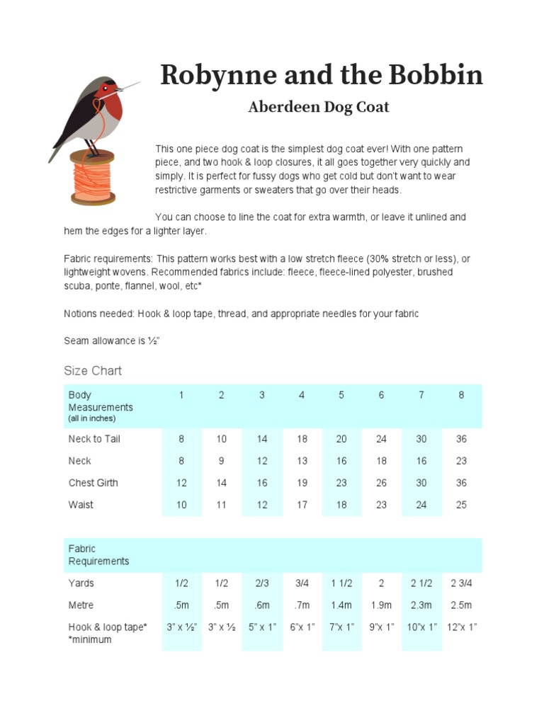 Robynne and The Bobbin: Aberdeen Dog Coat | PDF | Sewing | Seam (Sewing)